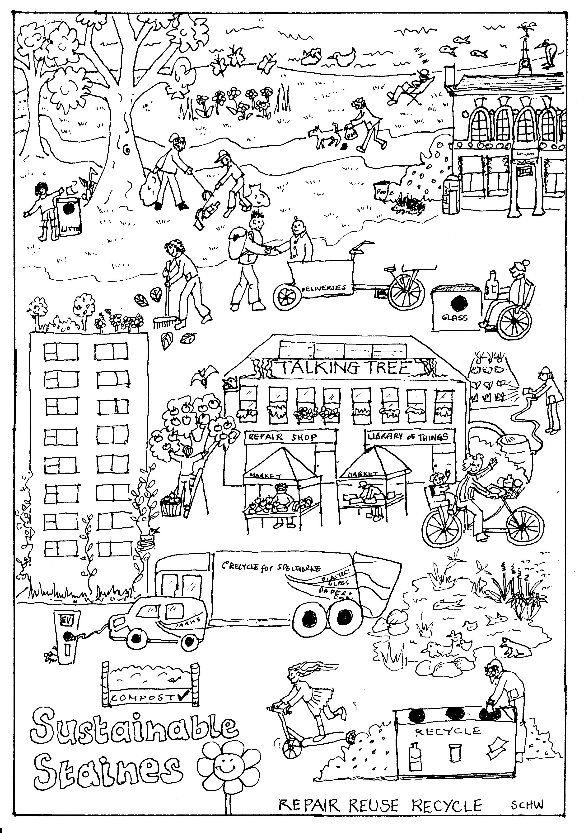 Sustainable Staines Colouring Sheet – Thrive Festival